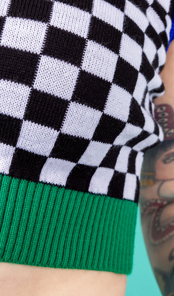 Colour Block Checkerboard Cropped Knitted Tank Top – Run and Fly